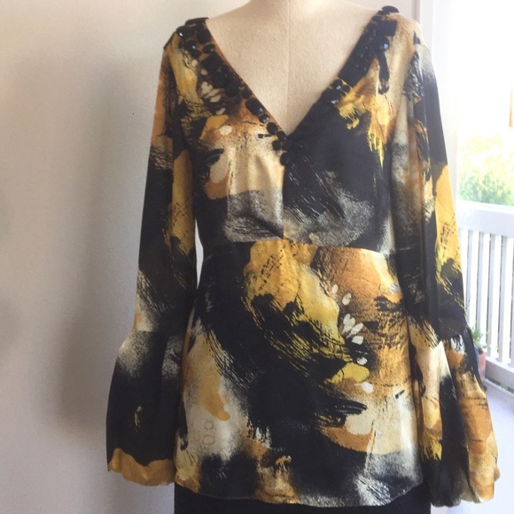 Magaschoni | Tops | Magaschoni Collection 2 Blouse Harvest Gold Black ...